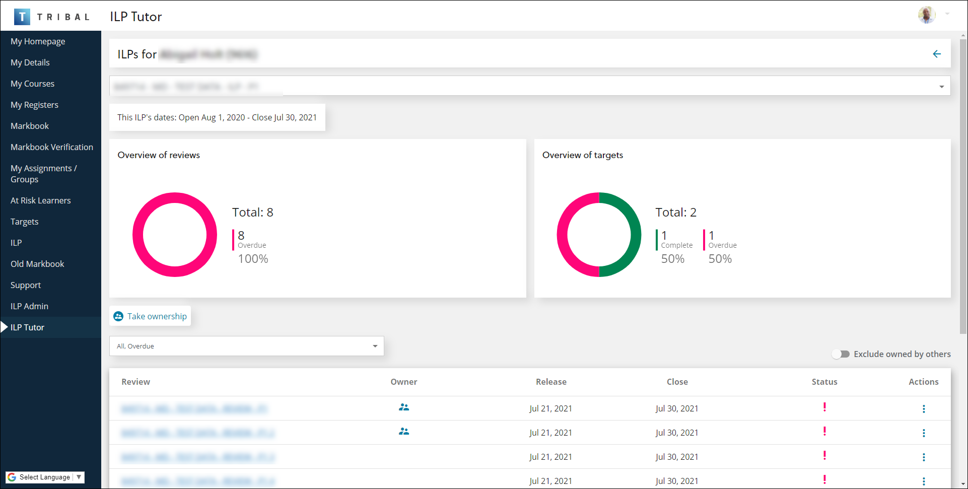 Manage ILP Targets as a Tutor